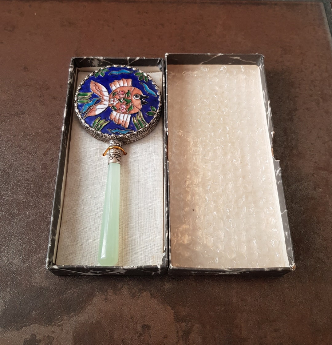 Vintage Hand Pocket Mirror Chinese Silver Cloisoinne Enameled - Etsy