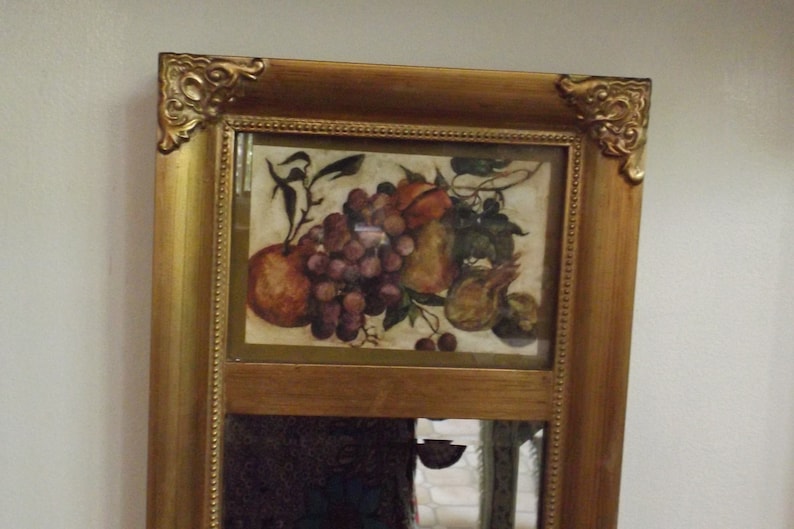 Mirror Antique Wooden Frame( 20"h X 9.5")faceted Mirror Fruits Design ...