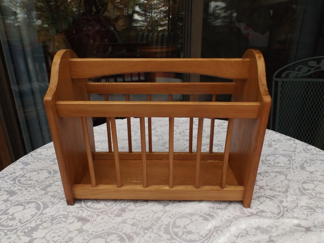 Vintage Wooden Magazine/newspaper Rack Organizer Storage Letter Paper ...