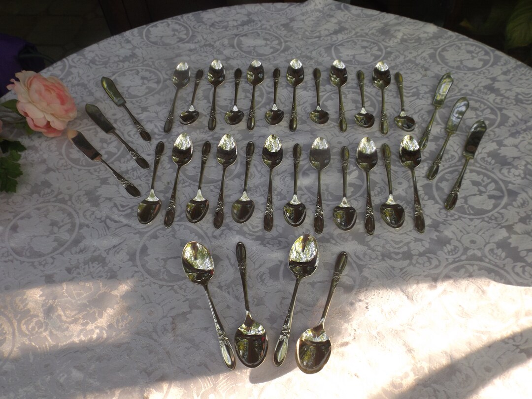Antique White Orchid Silver Plated Community Desert Set Flatware 24 Tea ...