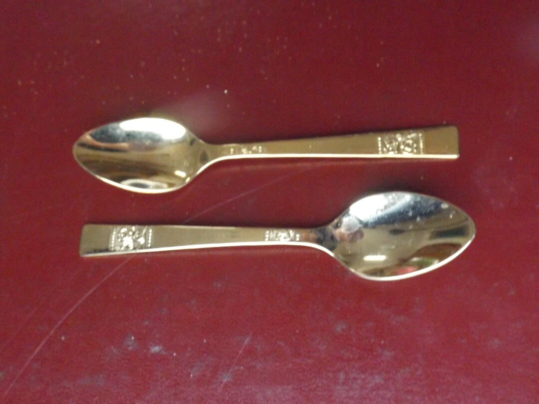 Japanese Gold Plated Lot of 2 Demitasse Spoons With Beautiful Intricate ...