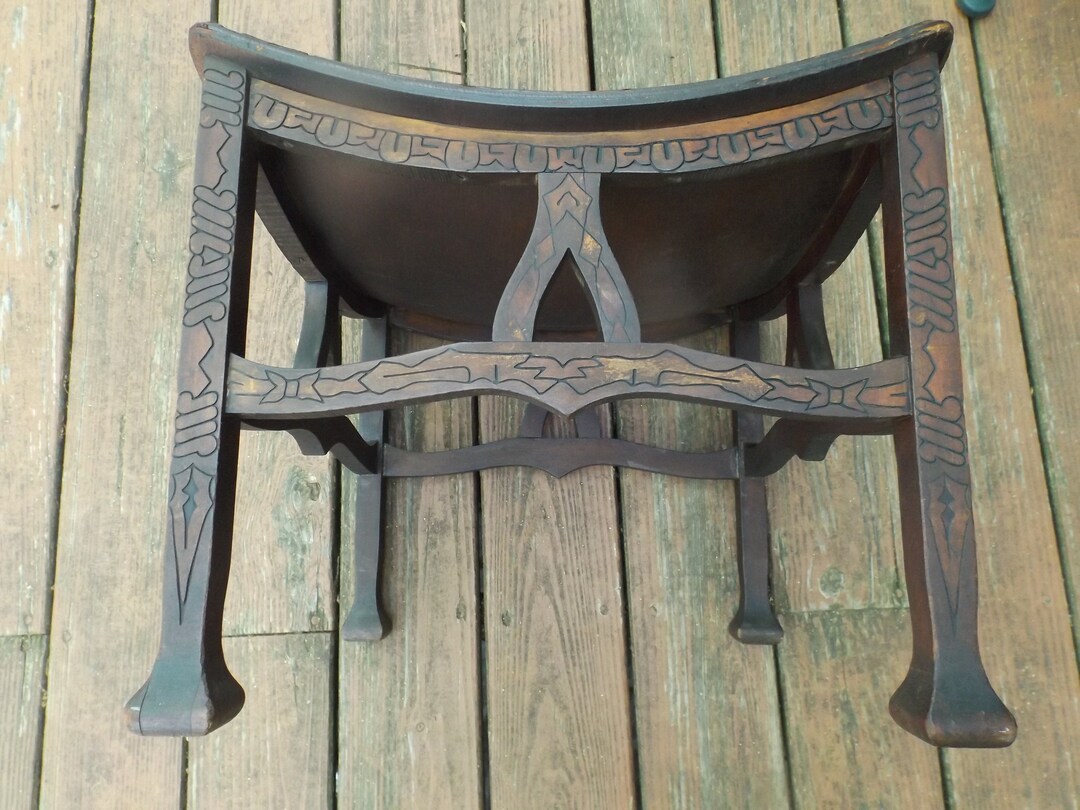 Antique WOODEN Hand Carved Stool With Inlay , Home, Office ,kitchen ...