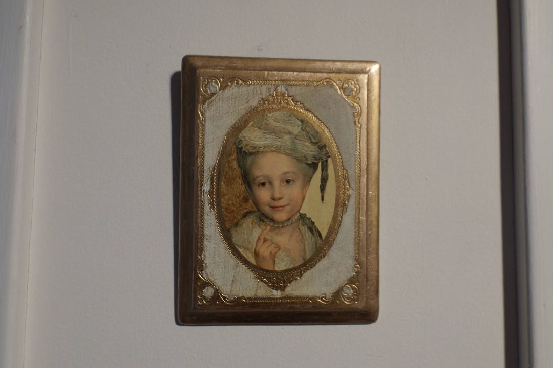 Italian Hollywood Regency Miniature on Wood "portrait of Girl in Hat ...