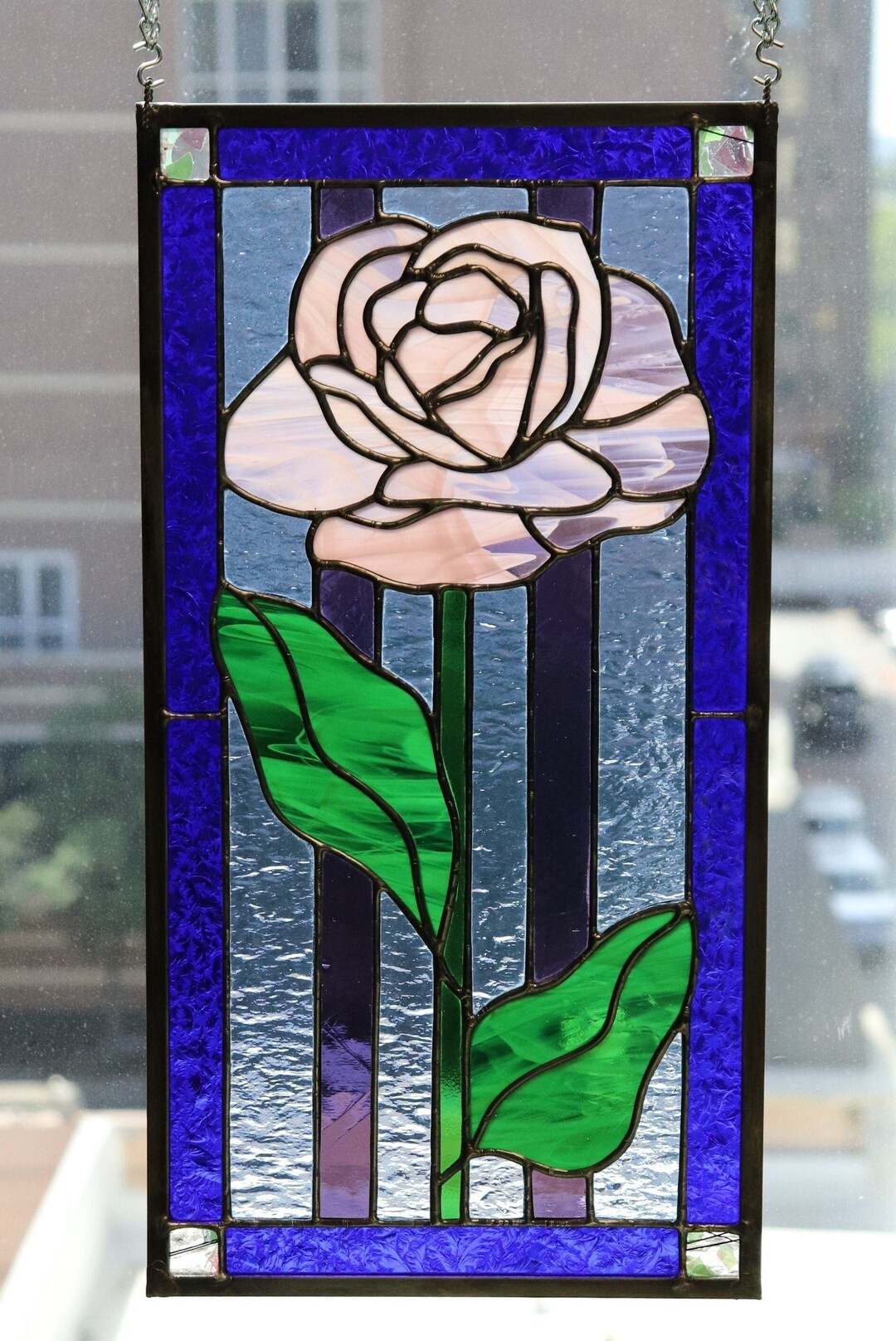 Pink Rose Stained Glass Panel - Etsy