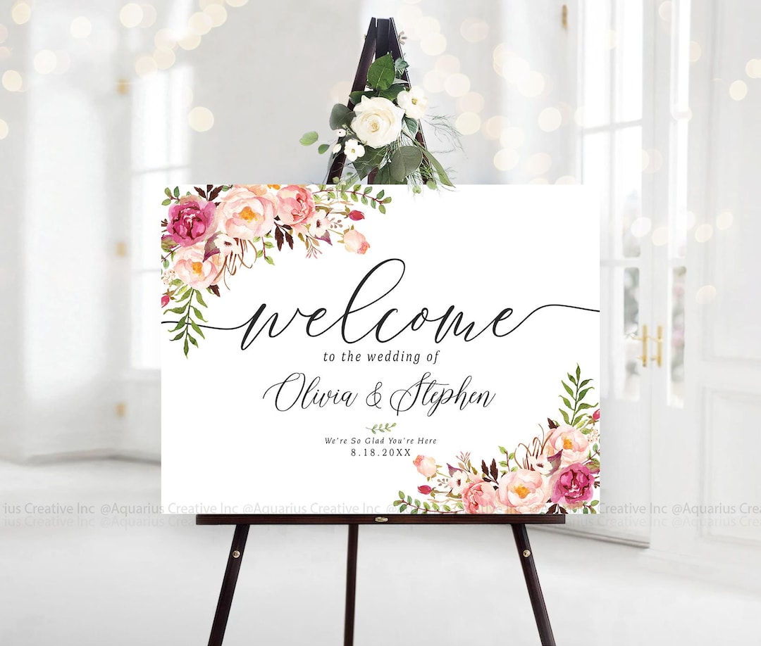 Personalized Wedding Welcome Sign, Wedding Sign, Blush Pink Wedding ...