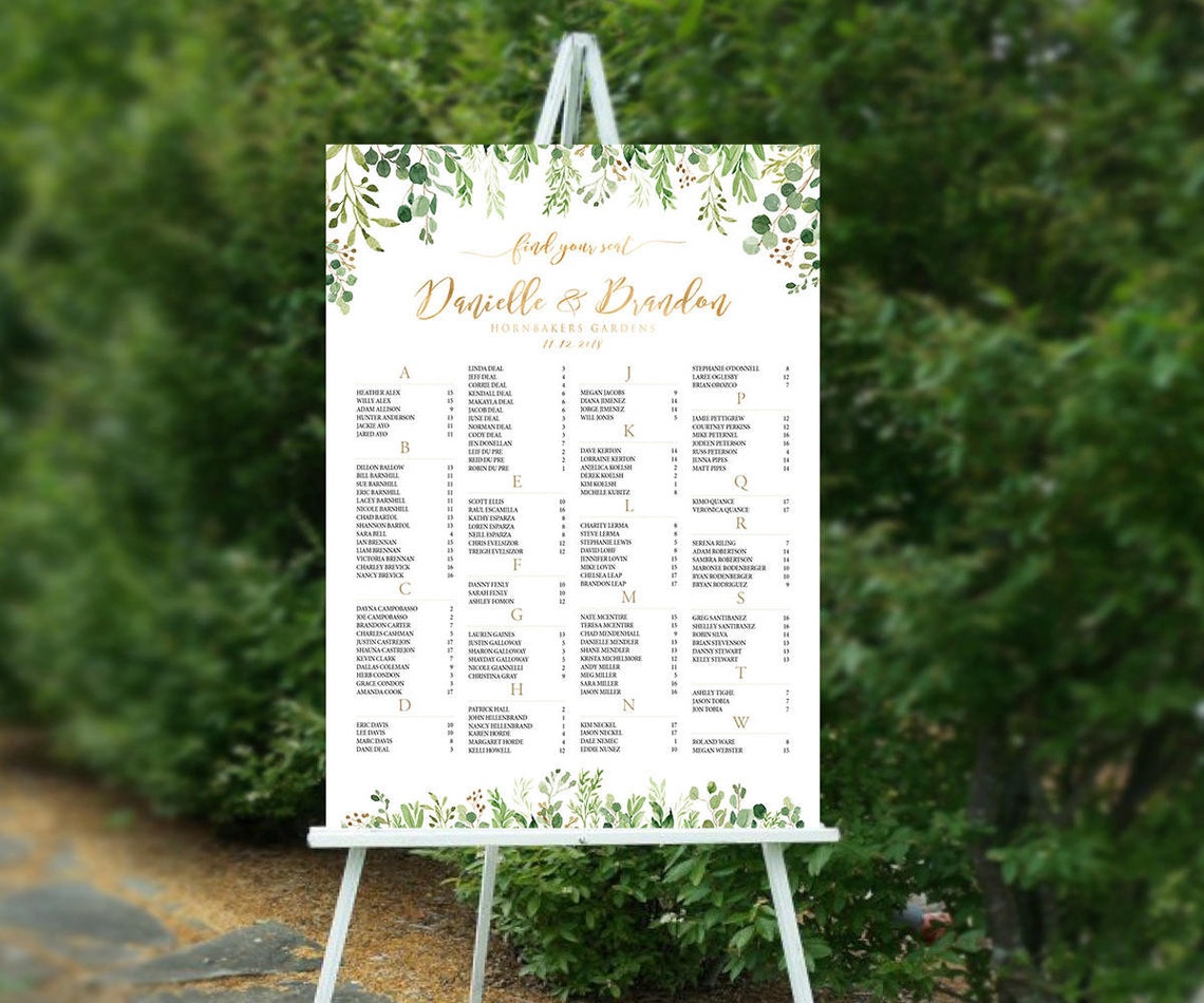 Greenery Seating Chart Wedding Seating Chart Wedding Seating - Etsy