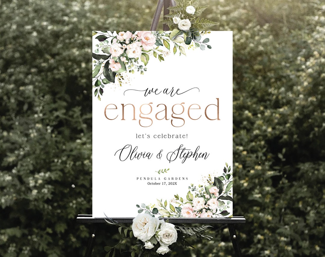 Engagement Party Sign, Engagement Welcome Sign, Greenery Party Decor ...