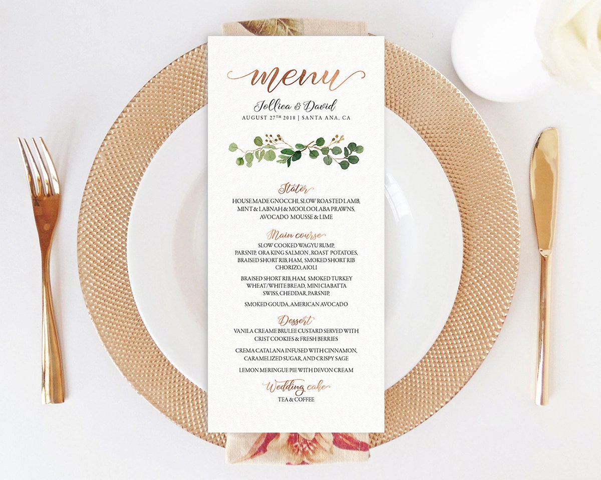 Wedding Menu Printable Wedding Menu Menu Card Rustic Dinner - Etsy