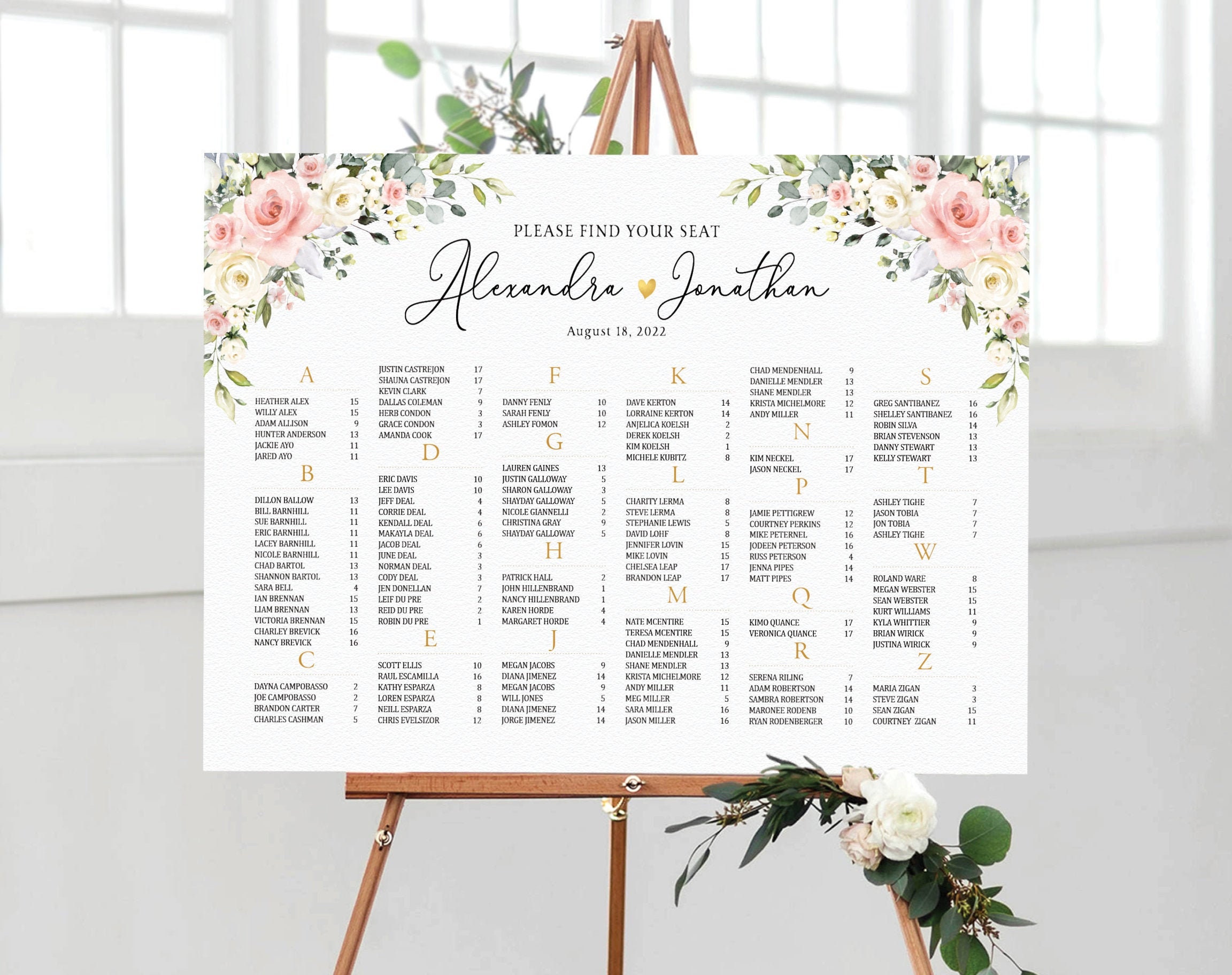 Wedding Seating Chart Alphabetical Wedding Seating Chart Etsy UK