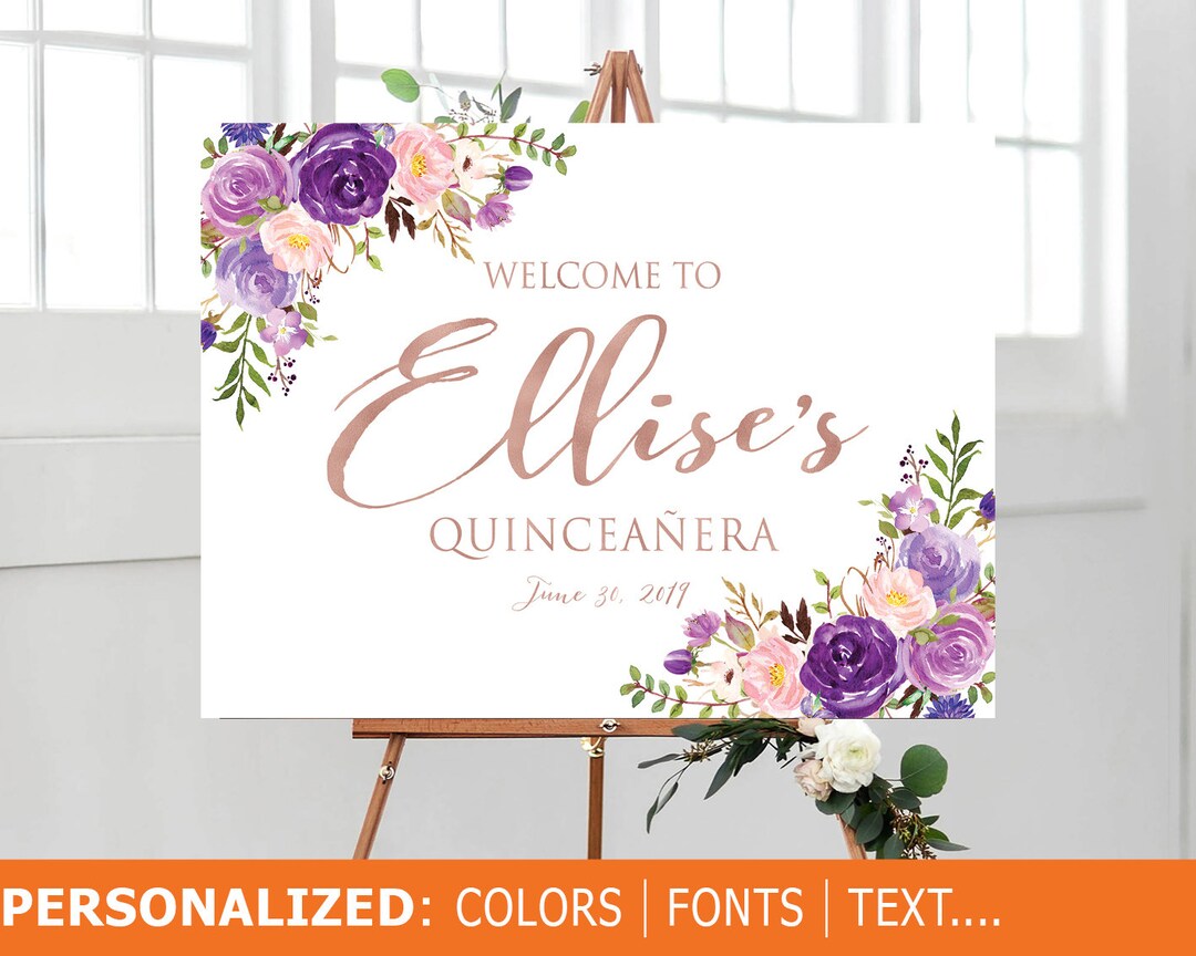Quinceañera Welcome Sign, Quinceanera Sign, Purple Decorations, 15th ...