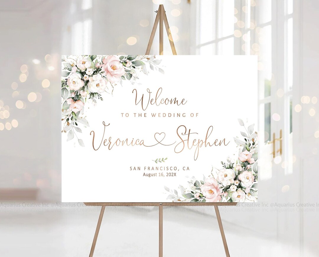 Blush Pink Wedding Sign, Wedding Welcome Sign, Wedding Sign, Blush Pink ...