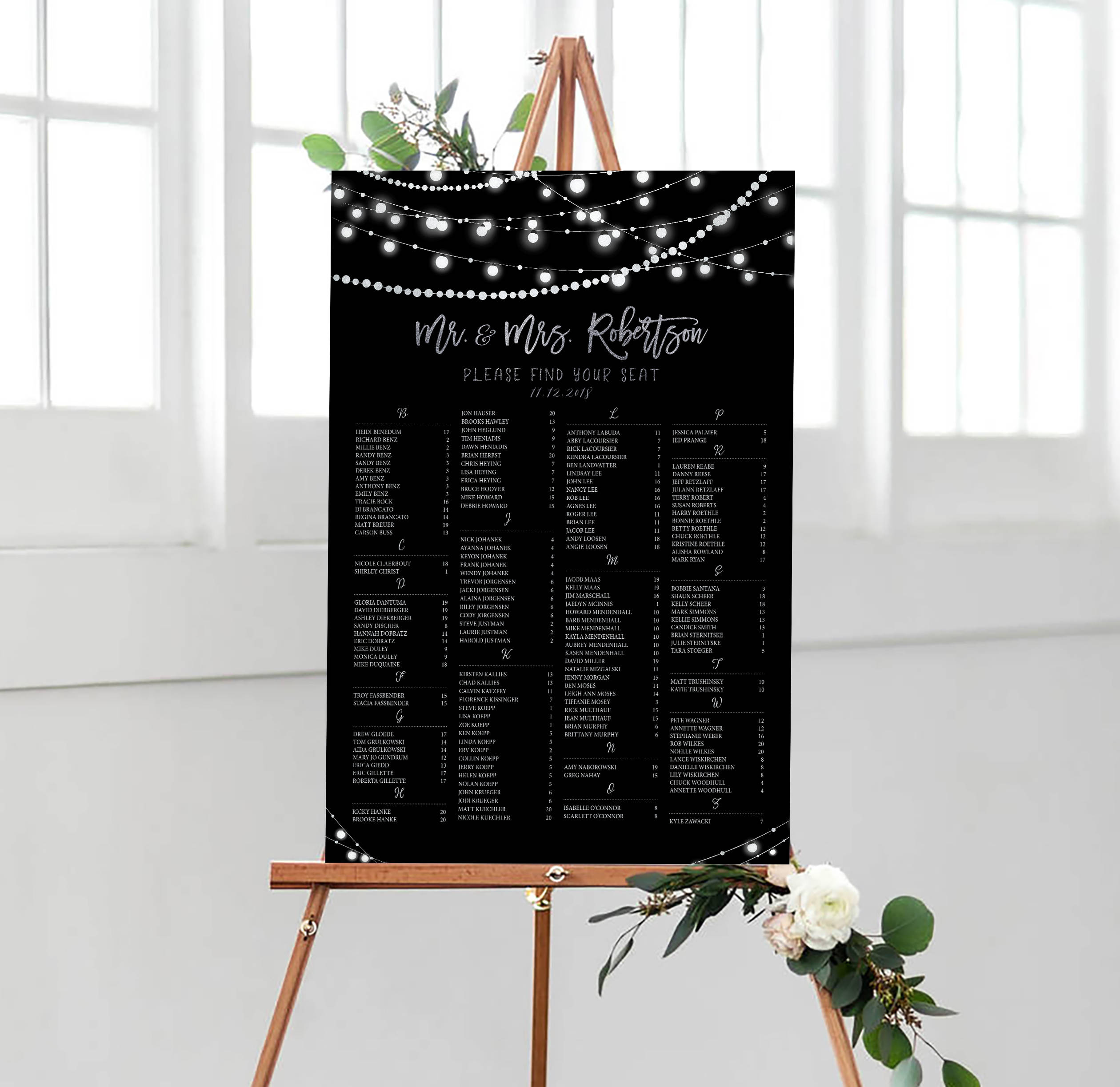 Silver Seating Chart Wedding Seating Chart Seating Chart | Etsy