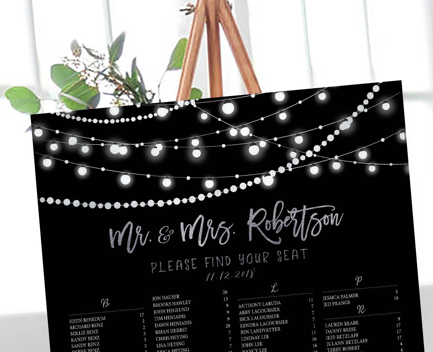 Silver Seating Chart Wedding Seating Chart Seating Chart | Etsy