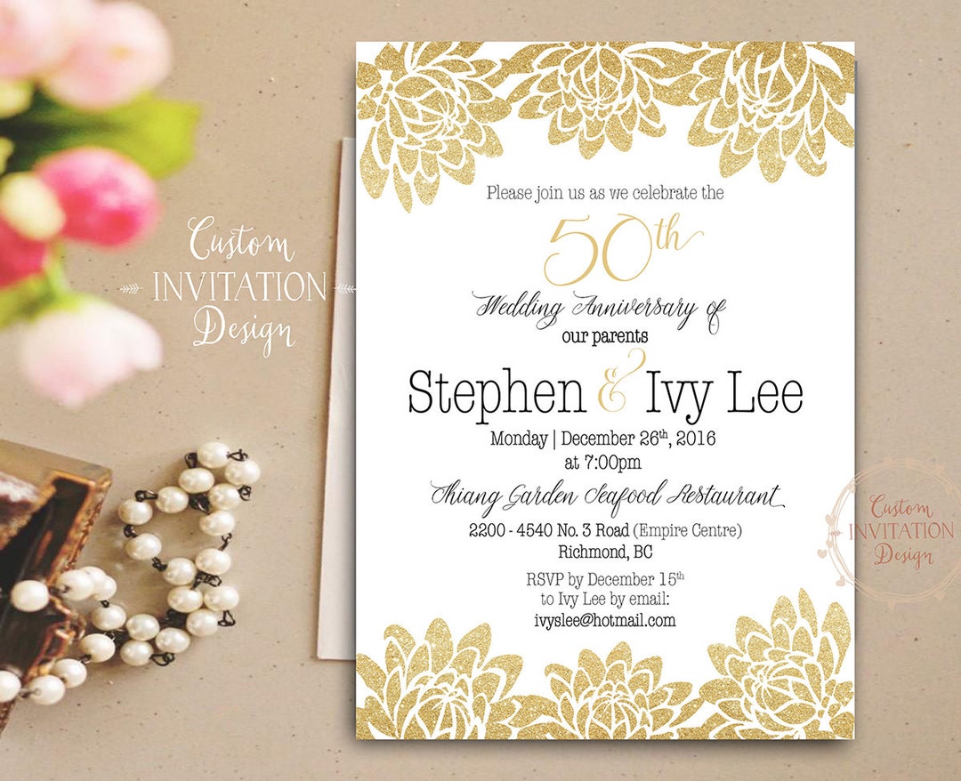 50th Anniversary Invitation, Golden Wedding Anniversary, Cheers to 50 ...