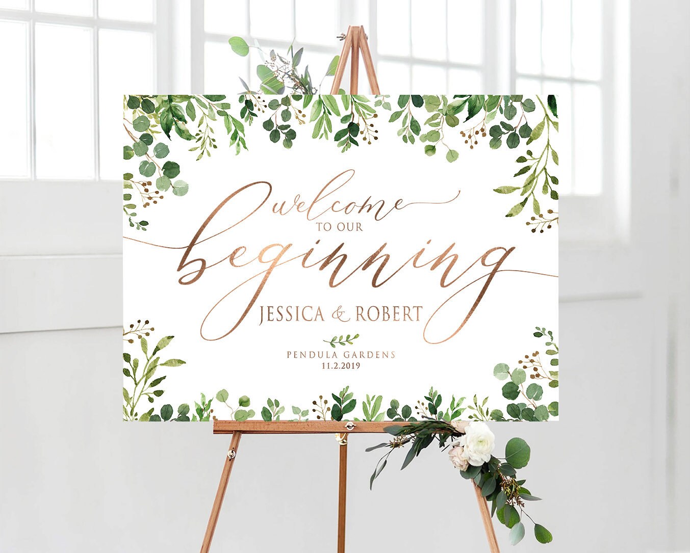 Greenery Wedding Sign Greenery Botanical Leaves Welcome Sign - Etsy