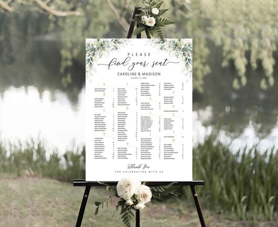 Seating Chart Alphabetical Minimal Seating Chart Wedding - Etsy
