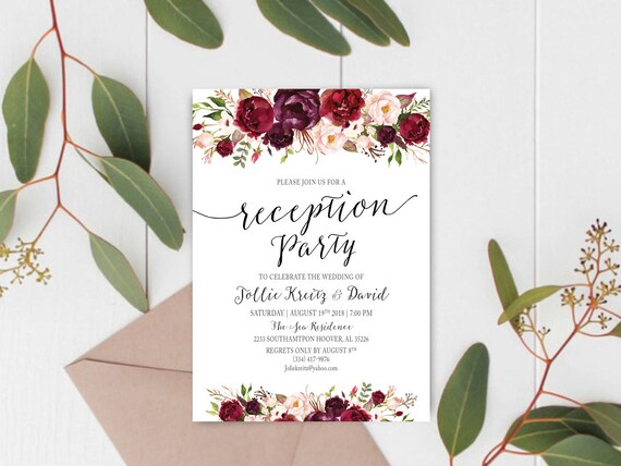 Reception Party Invitation Wedding Invitation Bridal Shower | Etsy