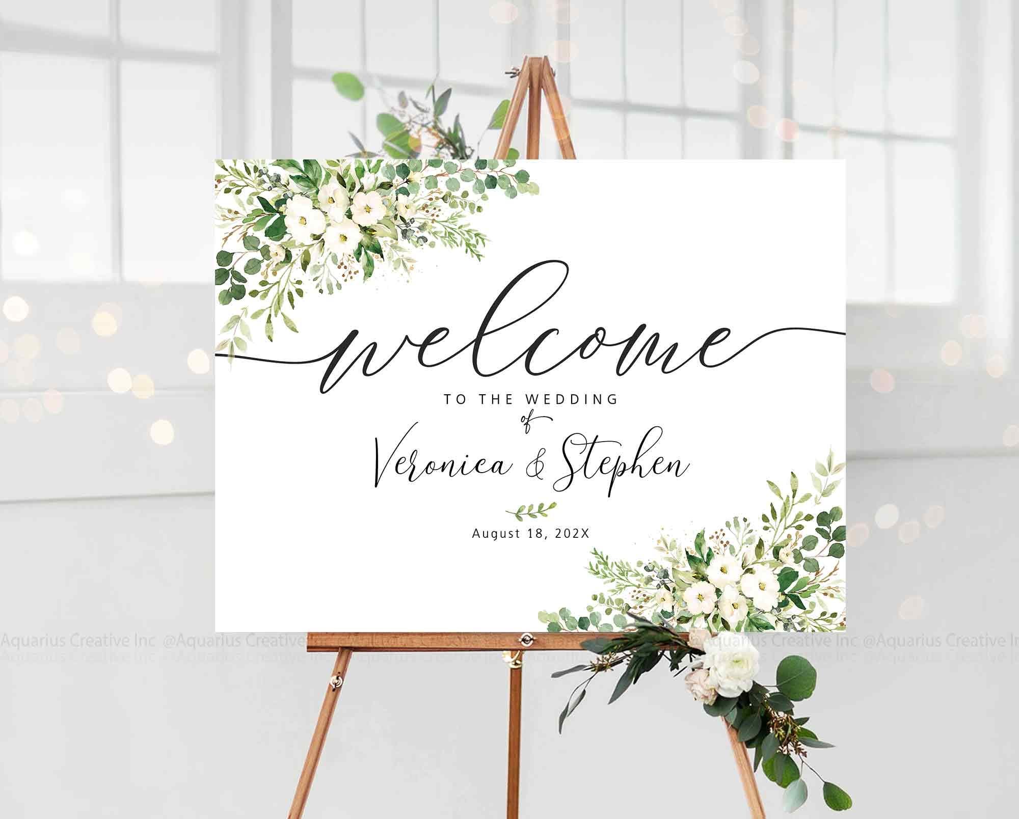 Wedding Welcome Sign, Greenery Wedding Sign, Wedding Invitations ...