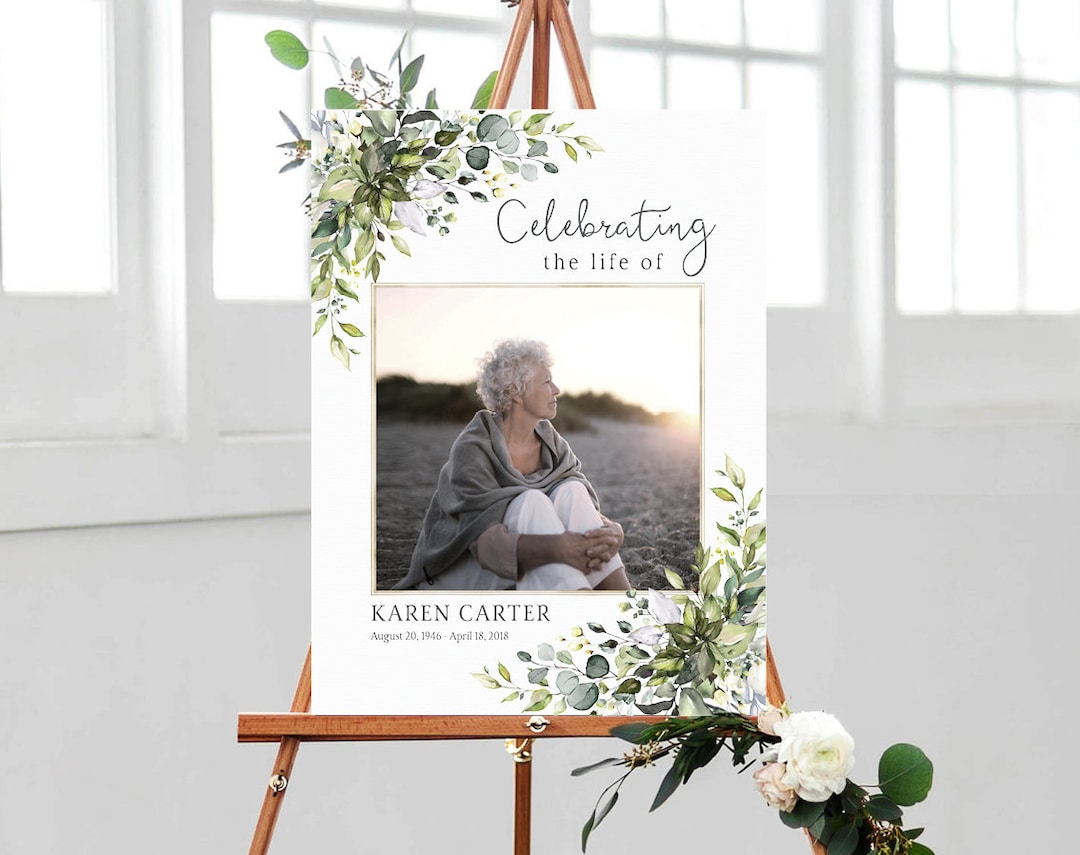 Greenery Funeral Sign, Funeral Welcome Sign, Celebration of Life ...