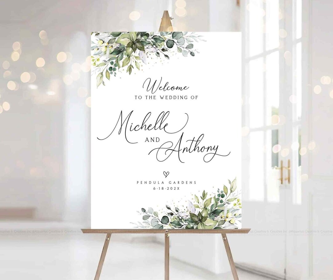 Greenery Wedding Signs, Wedding Welcome Sign, Greenery Wedding Welcome ...