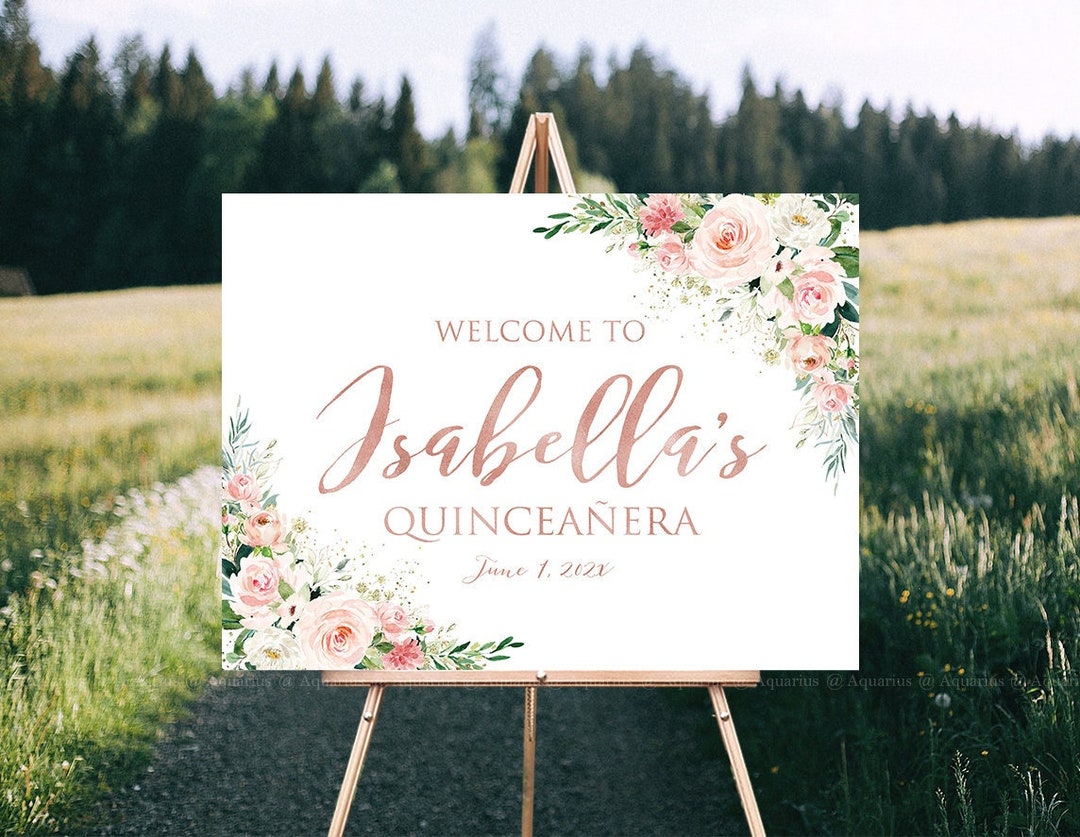 Quinceanera Sign, Quinceañera Welcome Sign, Blush Pink Quinceanera ...