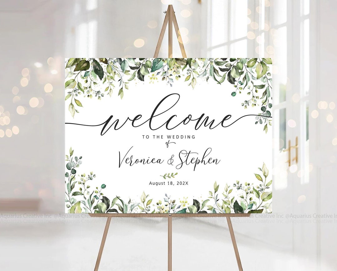 Greenery Wedding Sign, Greenery Wedding Decorations, Wedding Welcome ...