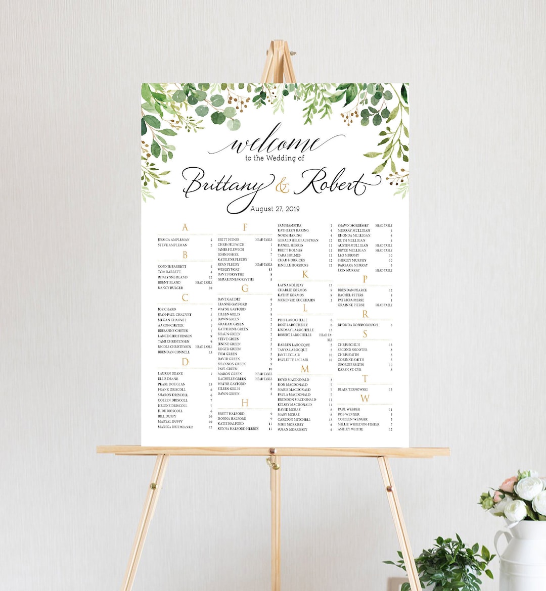 Greenery Seating Chart, Wedding Seating Chart, Wedding Seating Chart ...