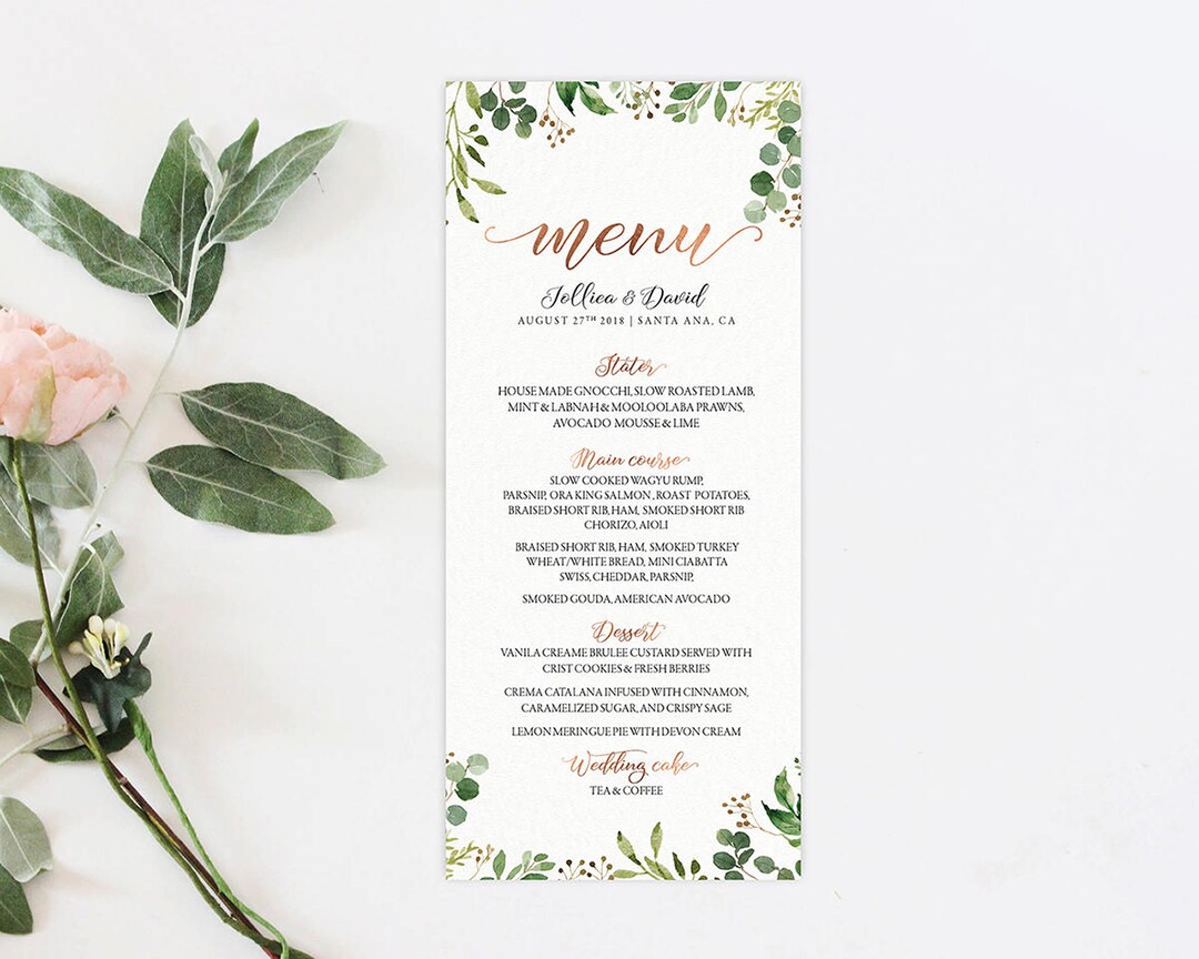 Wedding Menu Printable Wedding Menu Menu Card Rustic Dinner - Etsy