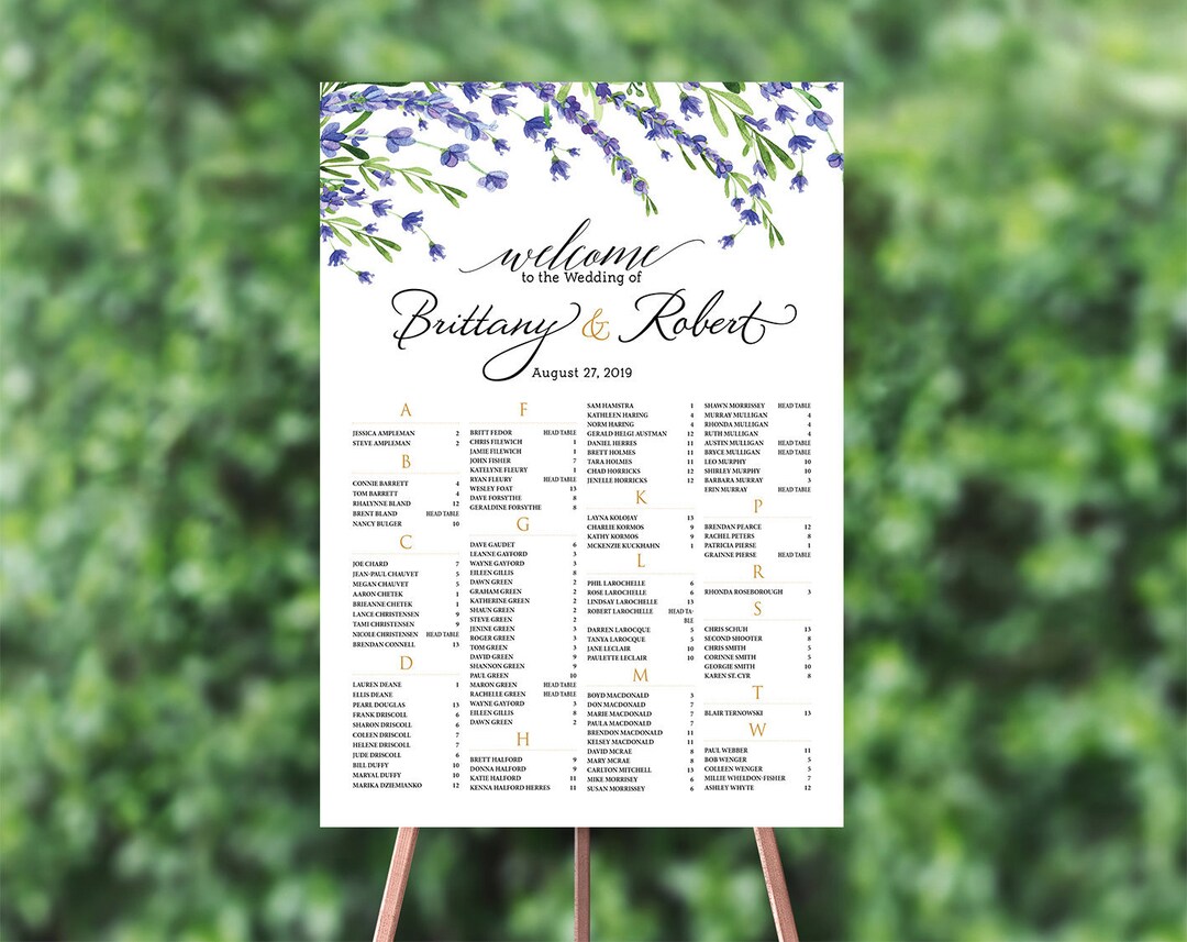 Purple Lavender Floral Seating Chart, Wedding Seating Chart, Wedding ...