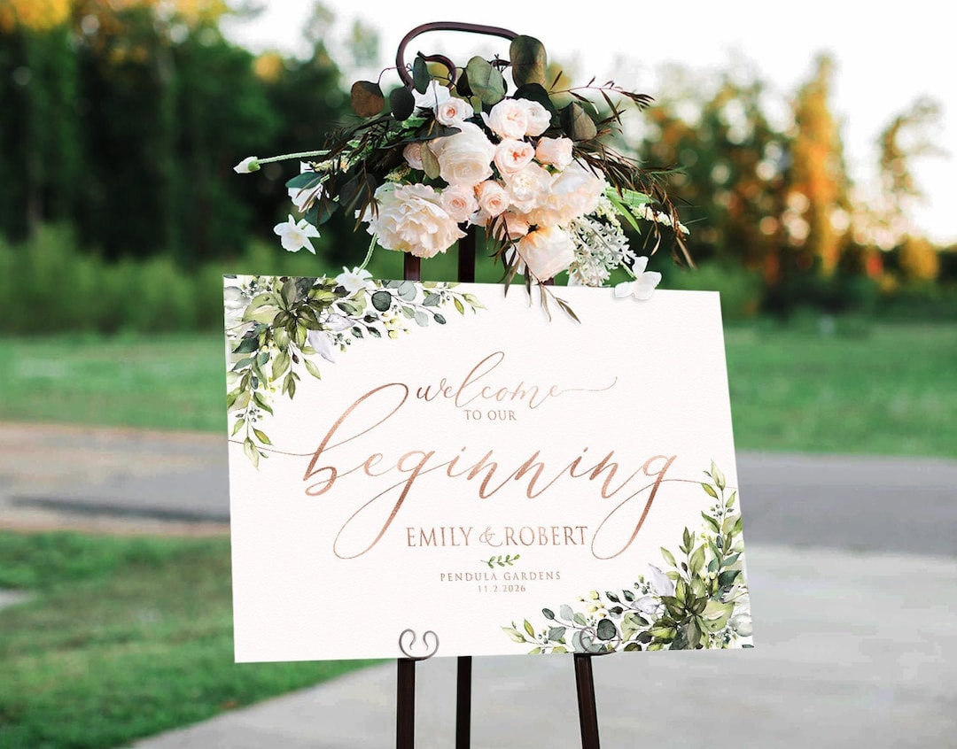 Greenery Wedding Sign, Greenery Botanical Leaves Welcome Sign, Greenery ...