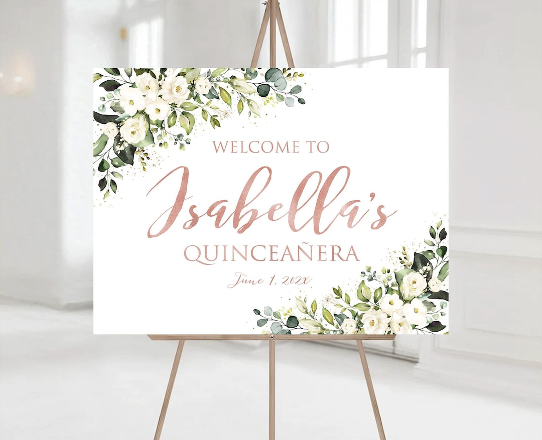 Quinceañera Welcome Sign, Quinceanera Sign, Greenery Quinceanera ...