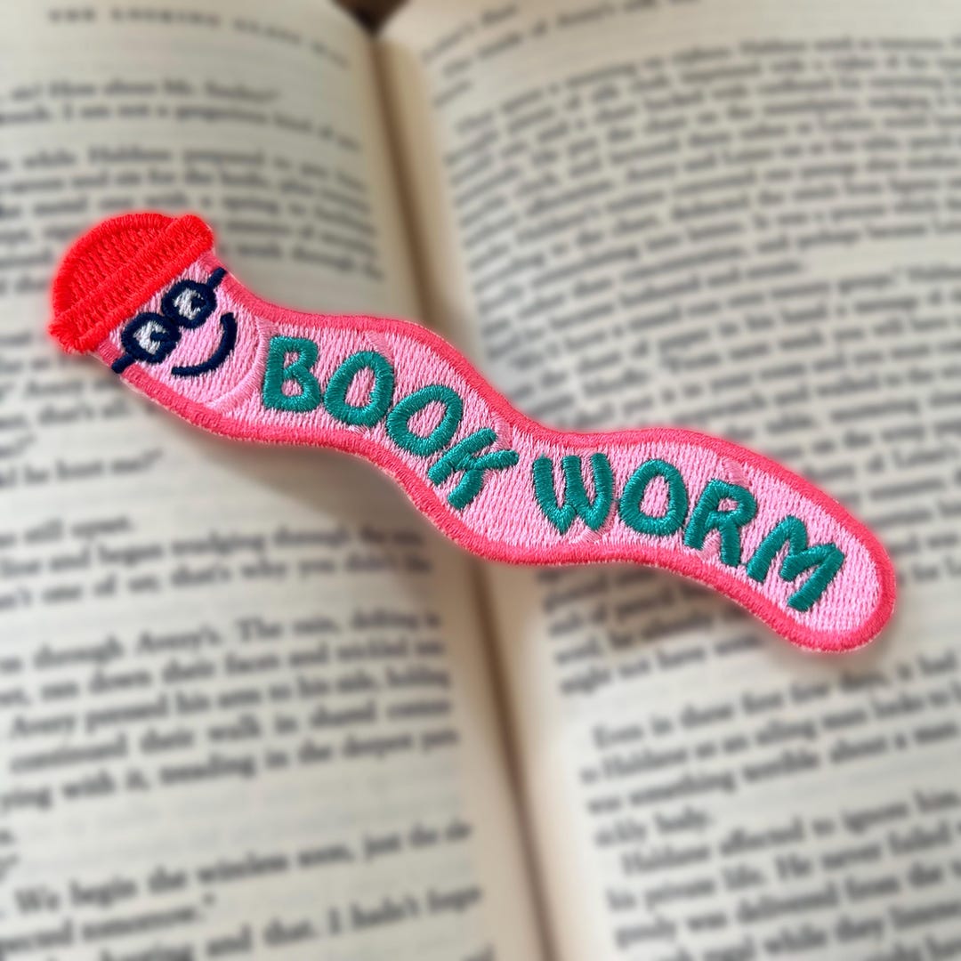 Book Worm Embroidered Bookmark - Etsy