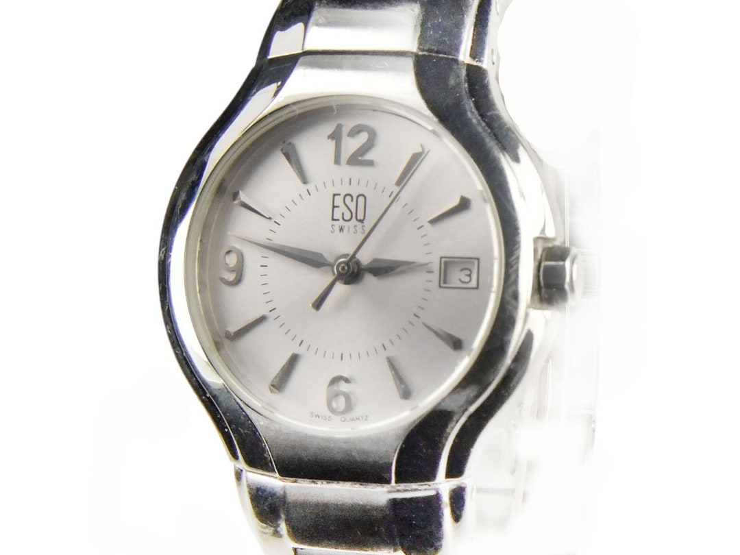 ESQ BY MOVADO Ladies Silver Tone Watch Model E5108 Silver Dial Date ...