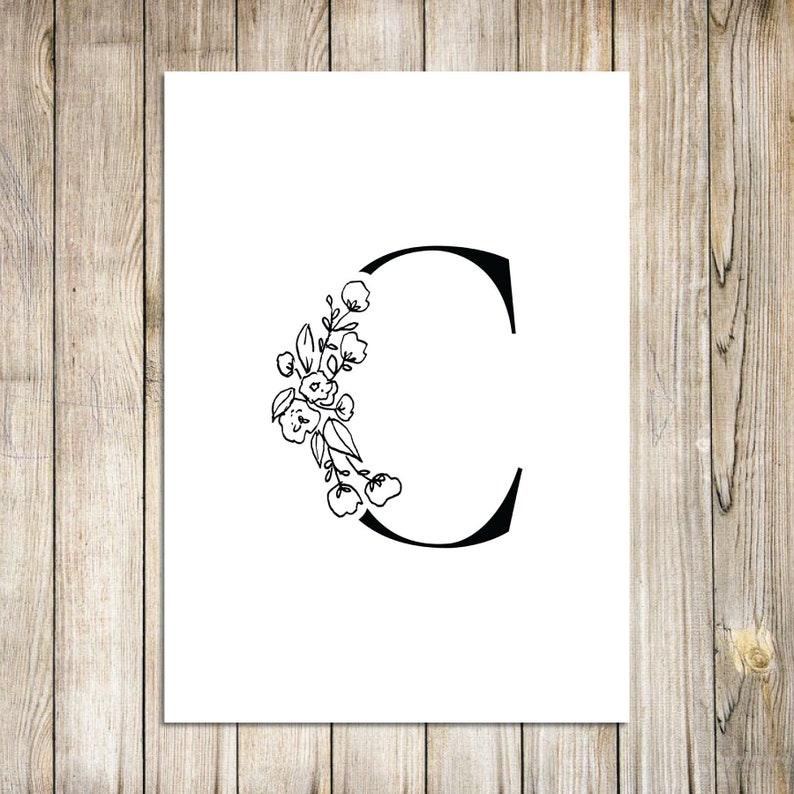 Floral Monogram C Print Decorative 5x7 Letter | Etsy