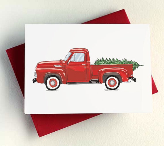 Red Christmas Truck Card | Etsy