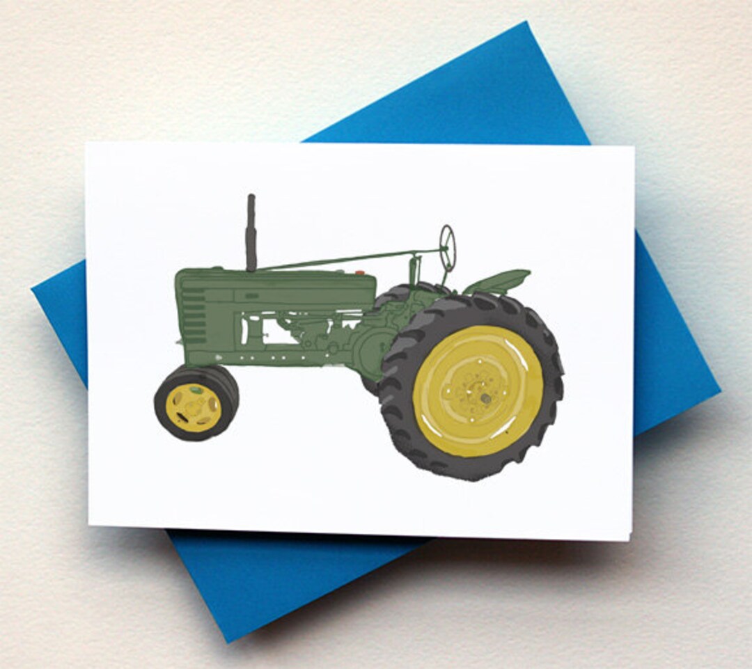 Antique Green Tractor Card - Etsy