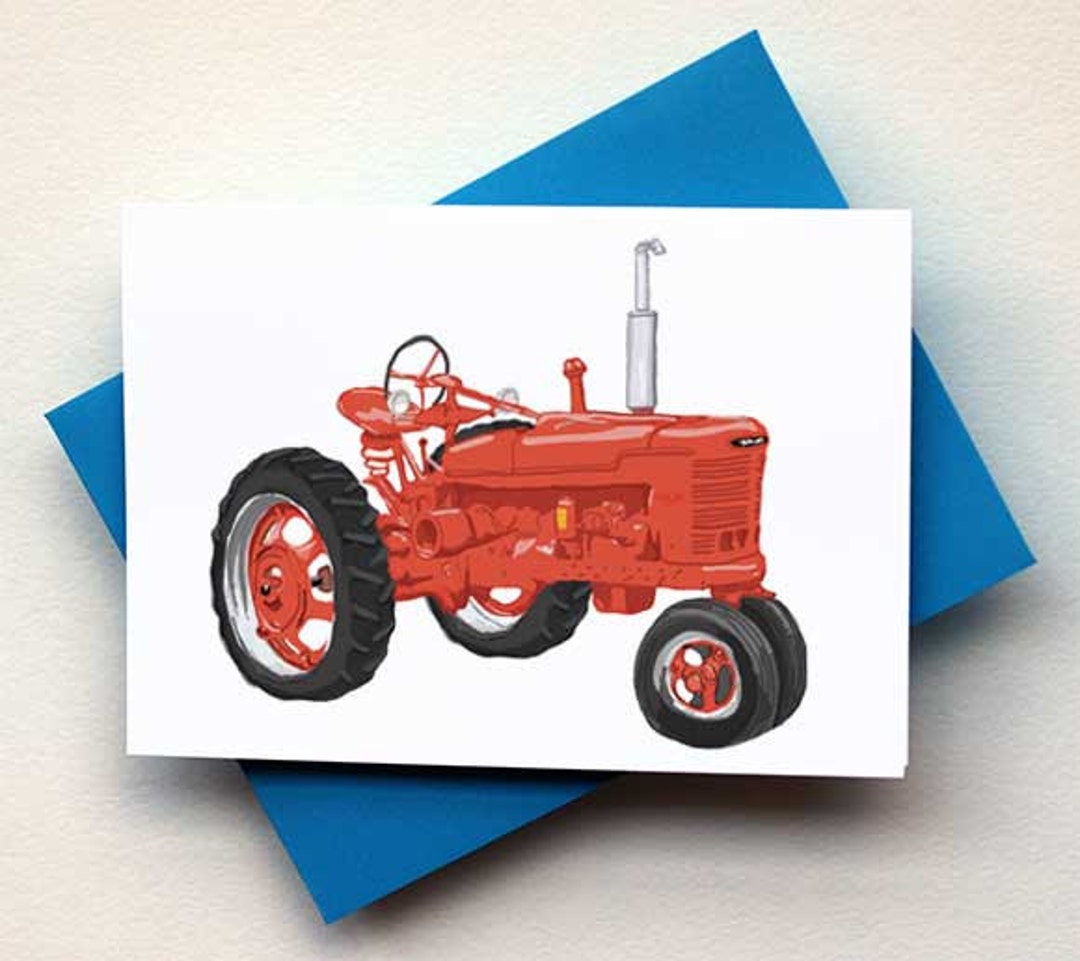 Antique Red Tractor Card - Etsy