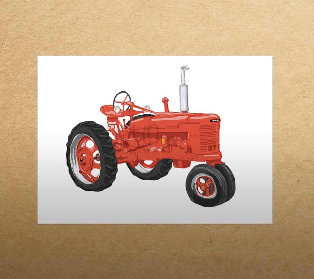 Antique Red Tractor Art Print - Etsy