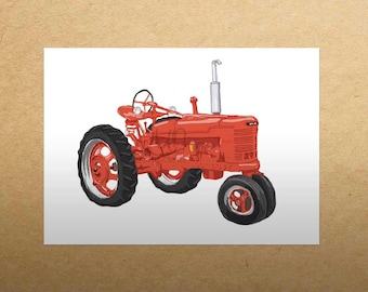 Antique Red Tractor Card - Etsy