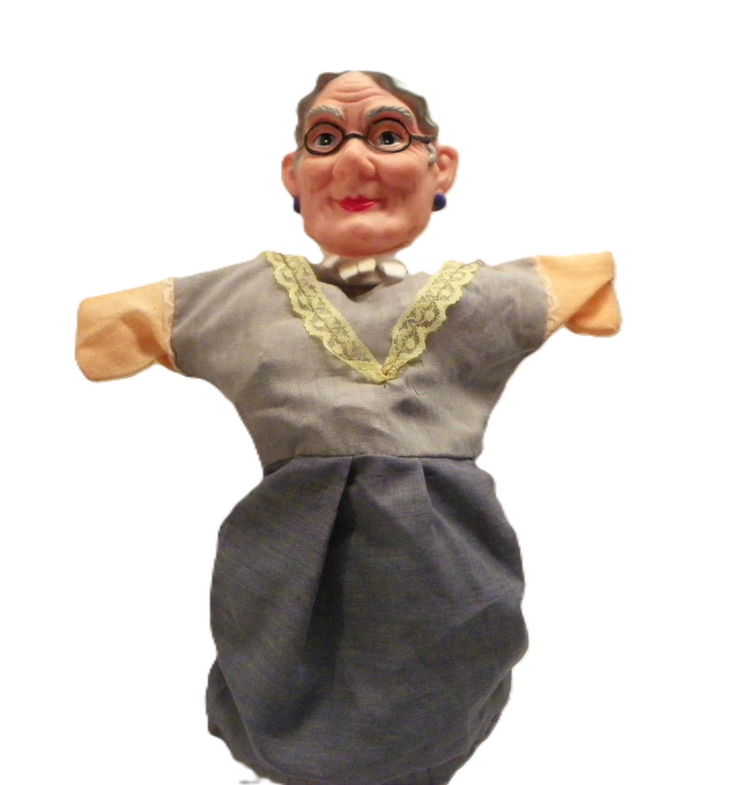 1960's Old Lady Hand Puppet , Rubber Head Puppet , Vintage Children's ...
