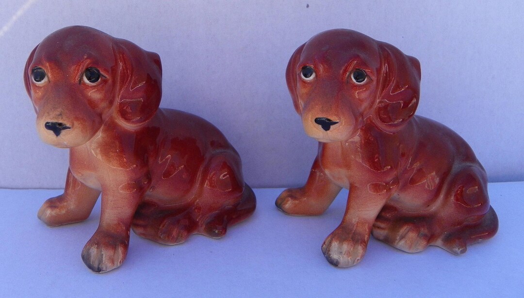 Vintage Pair of Ceramic Dog Figurines Made in Japan , Brown Dog ...