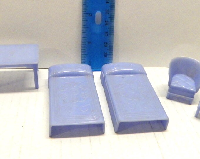1950's Allied Plastic Dollhouse Furniture 5 Piece Blue Set , Miniature ...
