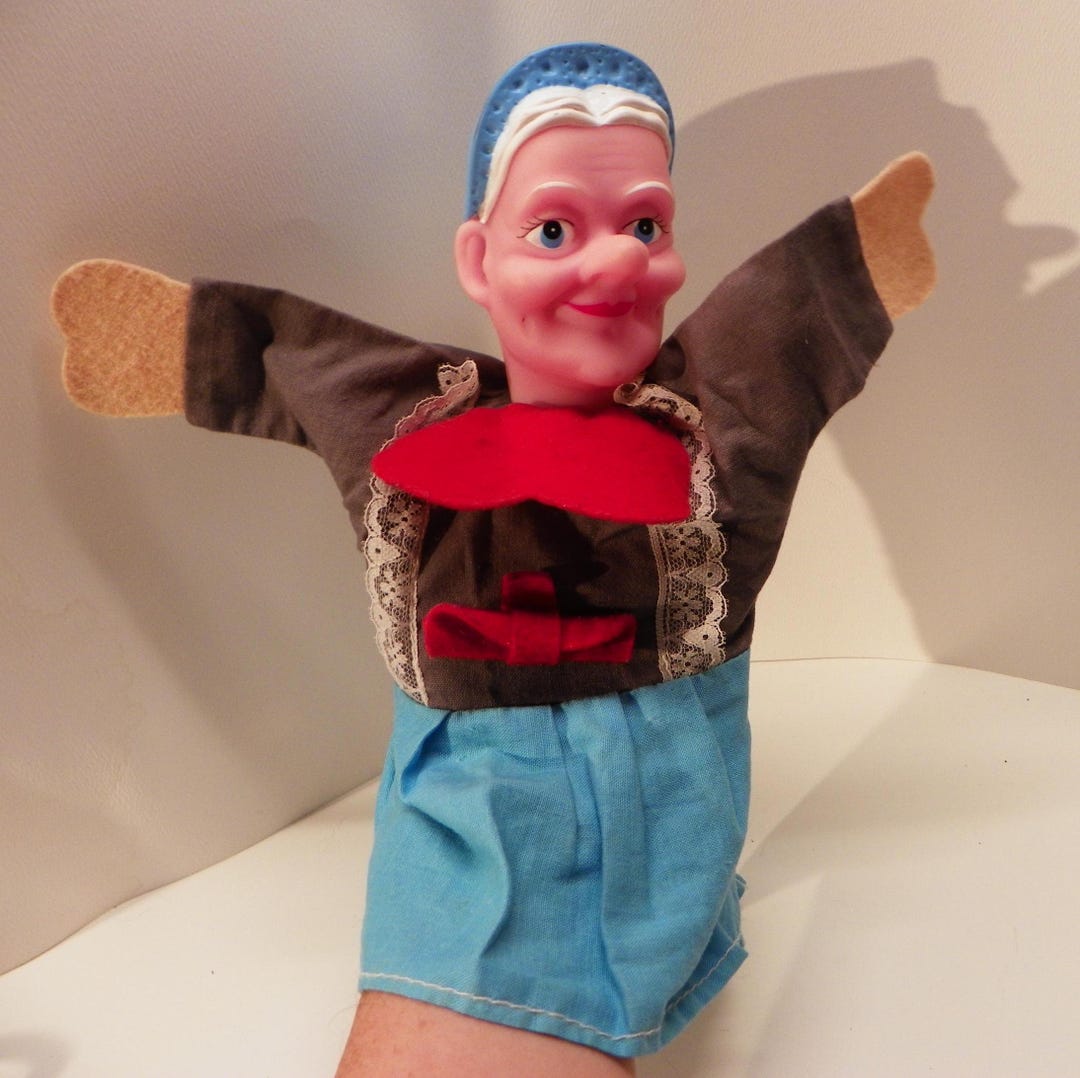 Vintage 1960's Old Maid Lady Hand Puppet, Rubber Head Puppet , Children ...