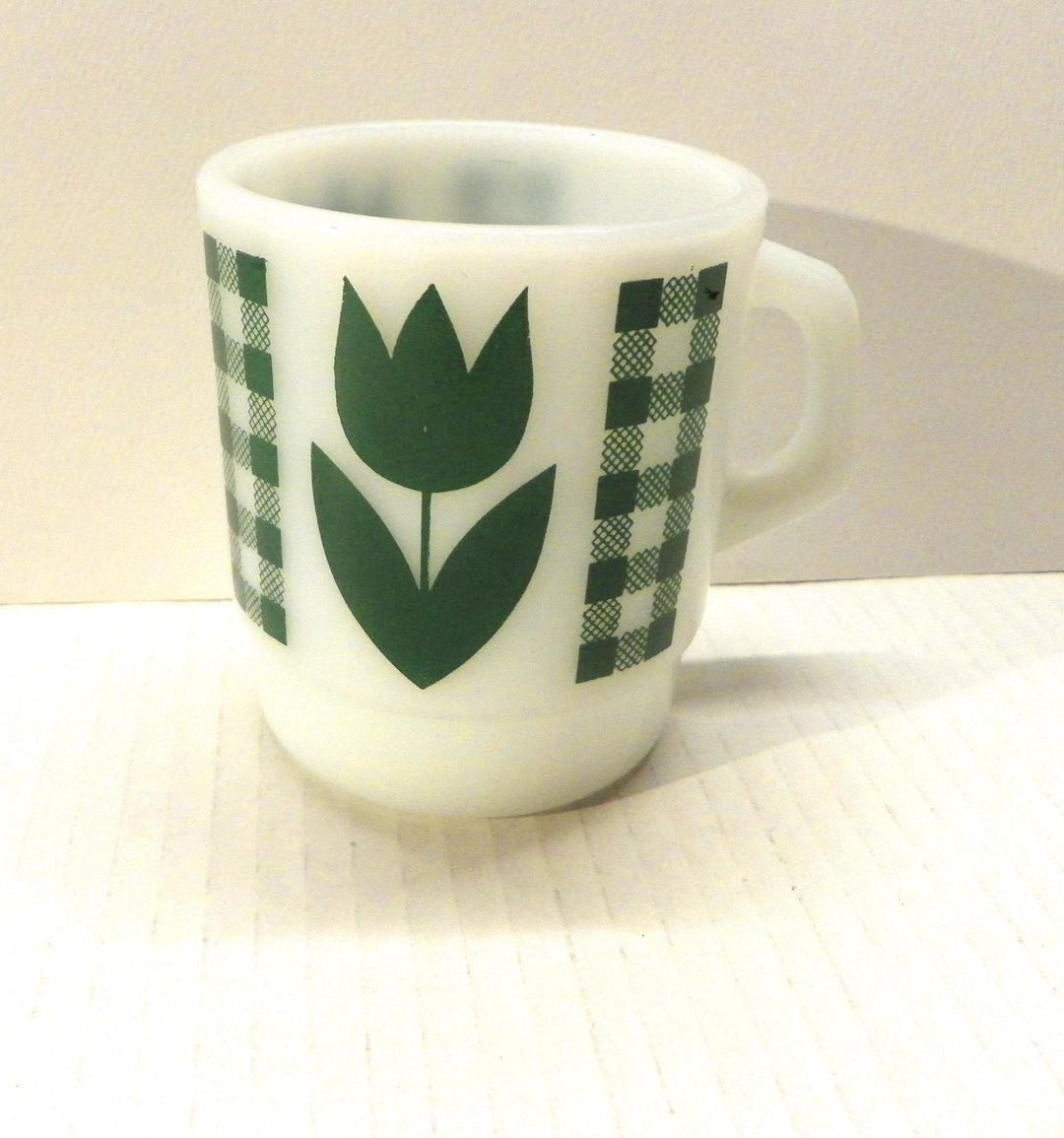 Vintage Termocrisa Green Tulip Milk Glass Mug , MCM Green Flower and ...