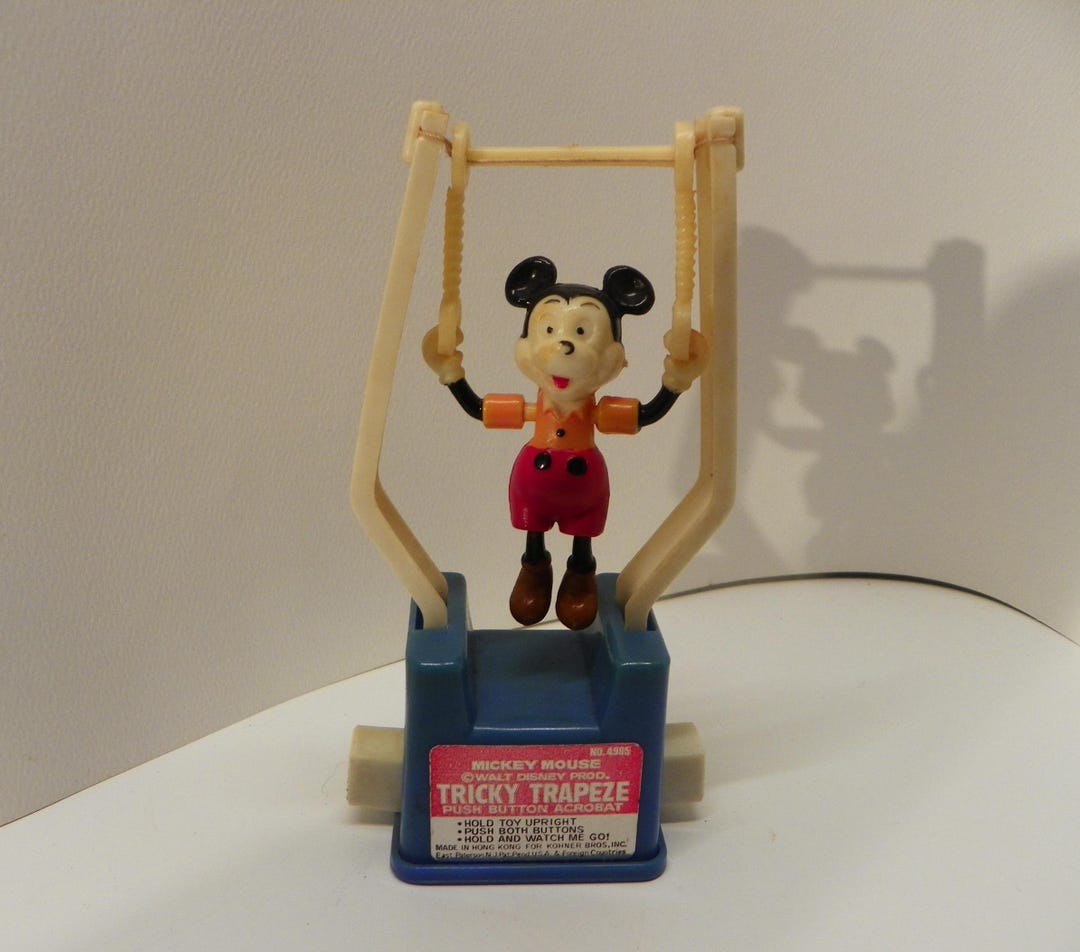 Vintage Mickey Mouse Tricky Trapeze Push Puppet Acrobat Toy , 1960's/70's Hong Kong Kohner Bros ...