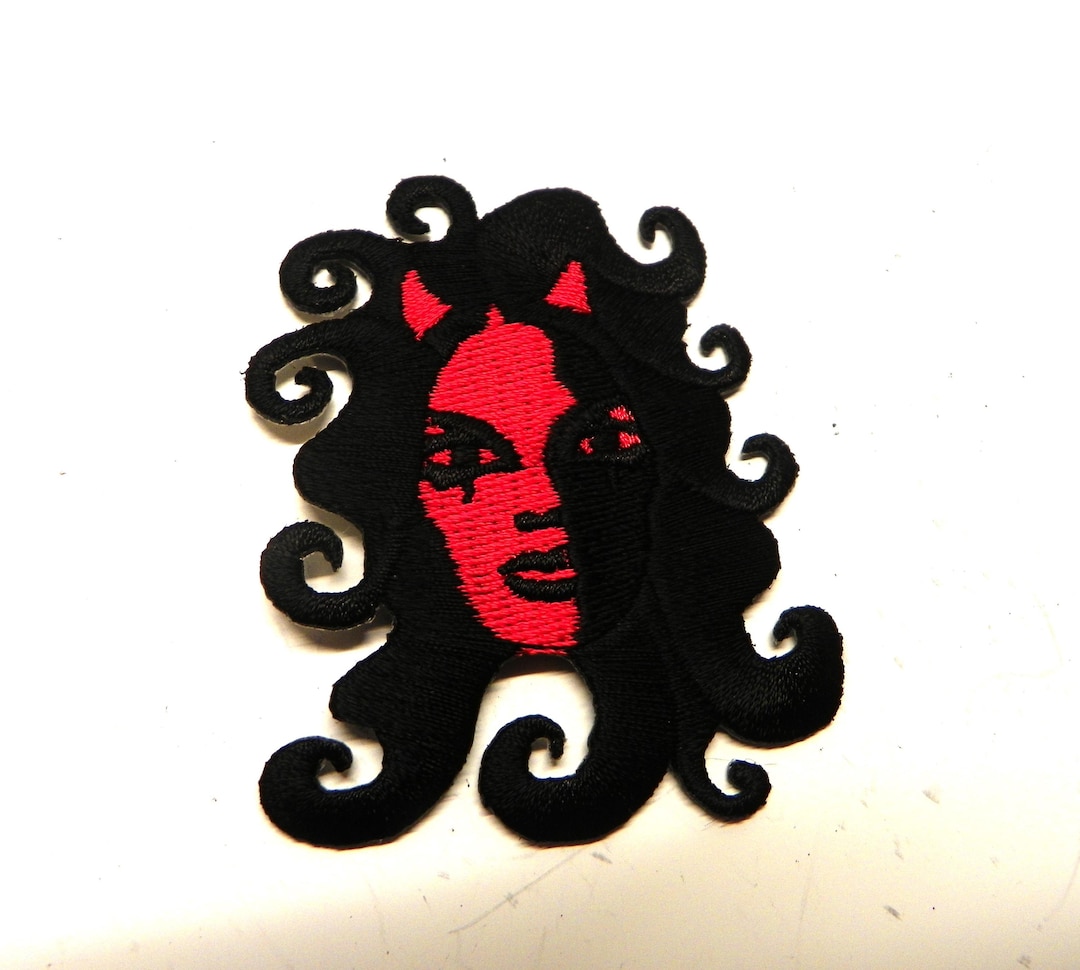Vintage Red She Devil Girl Iron on Applique Patch , 2 Inch Devilish ...