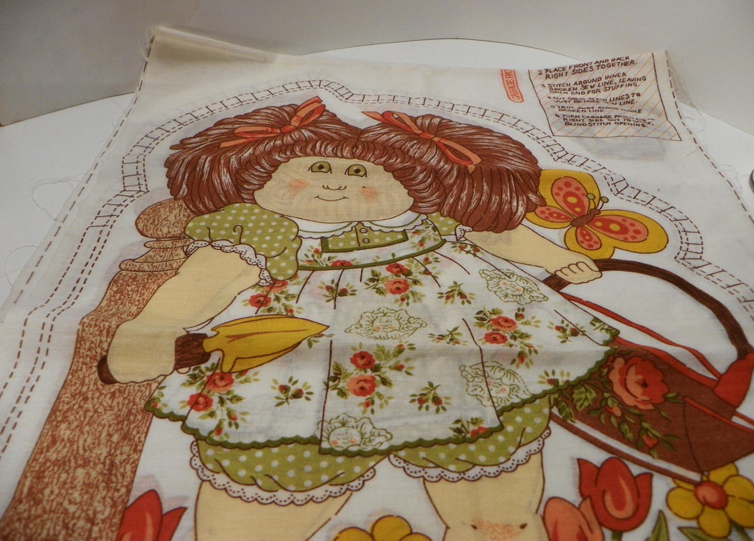 1983 Cabbage Patch Kids Pillow Sewing Panel - Flower Garden , Cabbage ...
