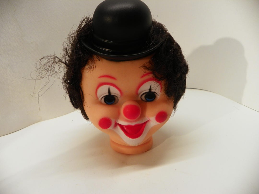 New Old Stock - 6" Vinyl Clown Head With Tophat , Happy Hobo Doll ...