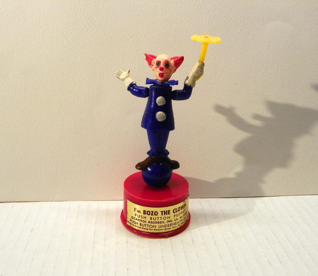 Vintage Bozo the Clown Push Puppet Collapsing Toy , 1960's/70's Hong ...