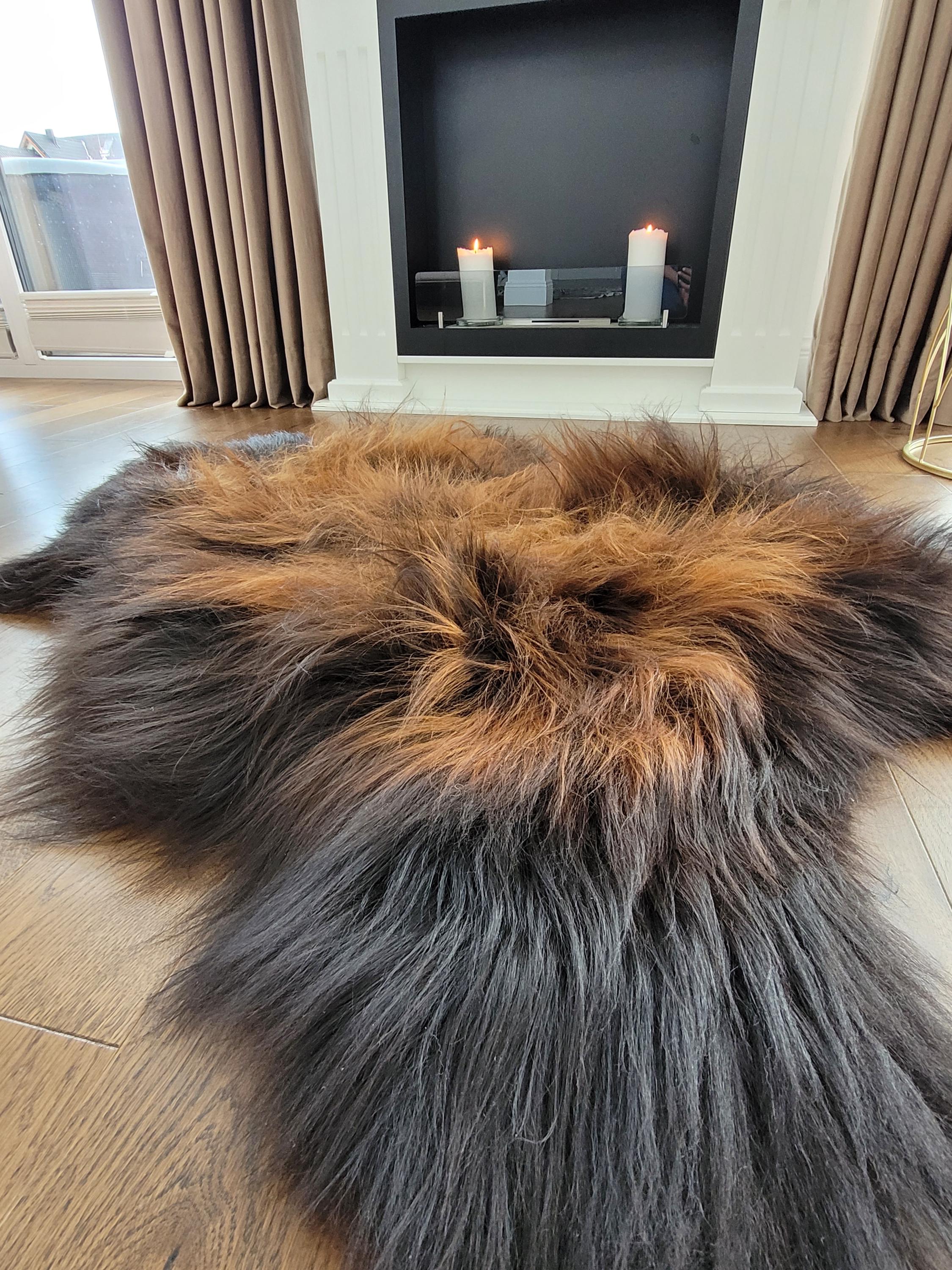 Black & Brown Sheepskin Rug: Long Wool Decorative Comfy Rug (120x80cm ...